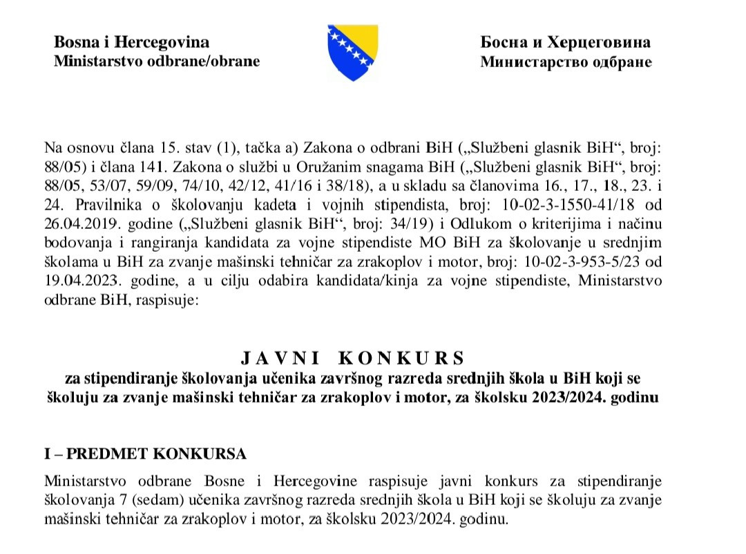 MO BiH - Raspisan javni konkurs za stipendiranje učenika završnog ...